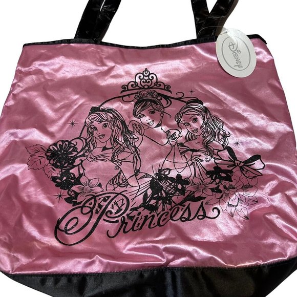 Disney | Bags | Disney Princess Tote Bag Pink Black Satin | Poshmark